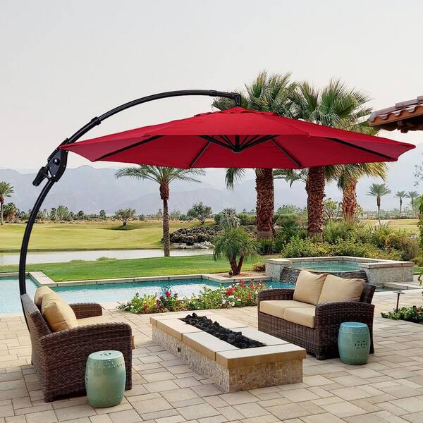 SUNRINX 12 ft. Deluxe Aluminum Cantilever Patio Umbrella in Red MG19 ...