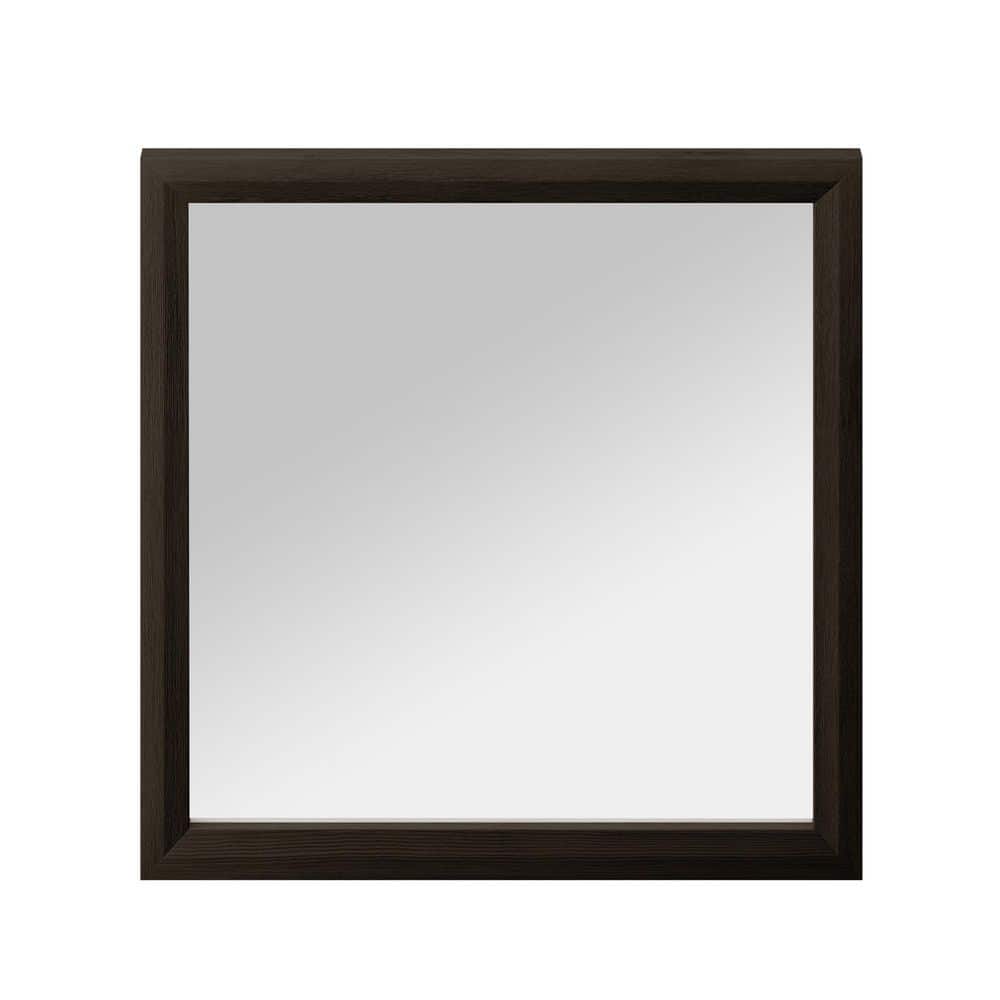 JEAREY Farmhouse Walnut 35 in. W x 35 in. H Square Wood Frame Mirror ...