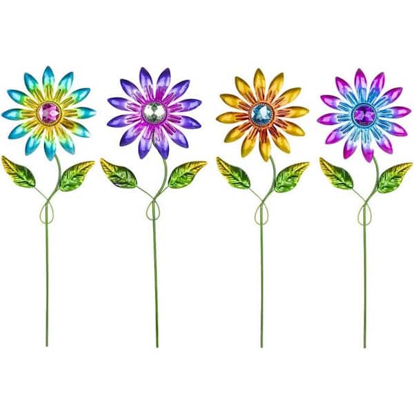Cubilan 4-Pack Garden Decor for Outside, Metal Sunflower Garden Stakes ...