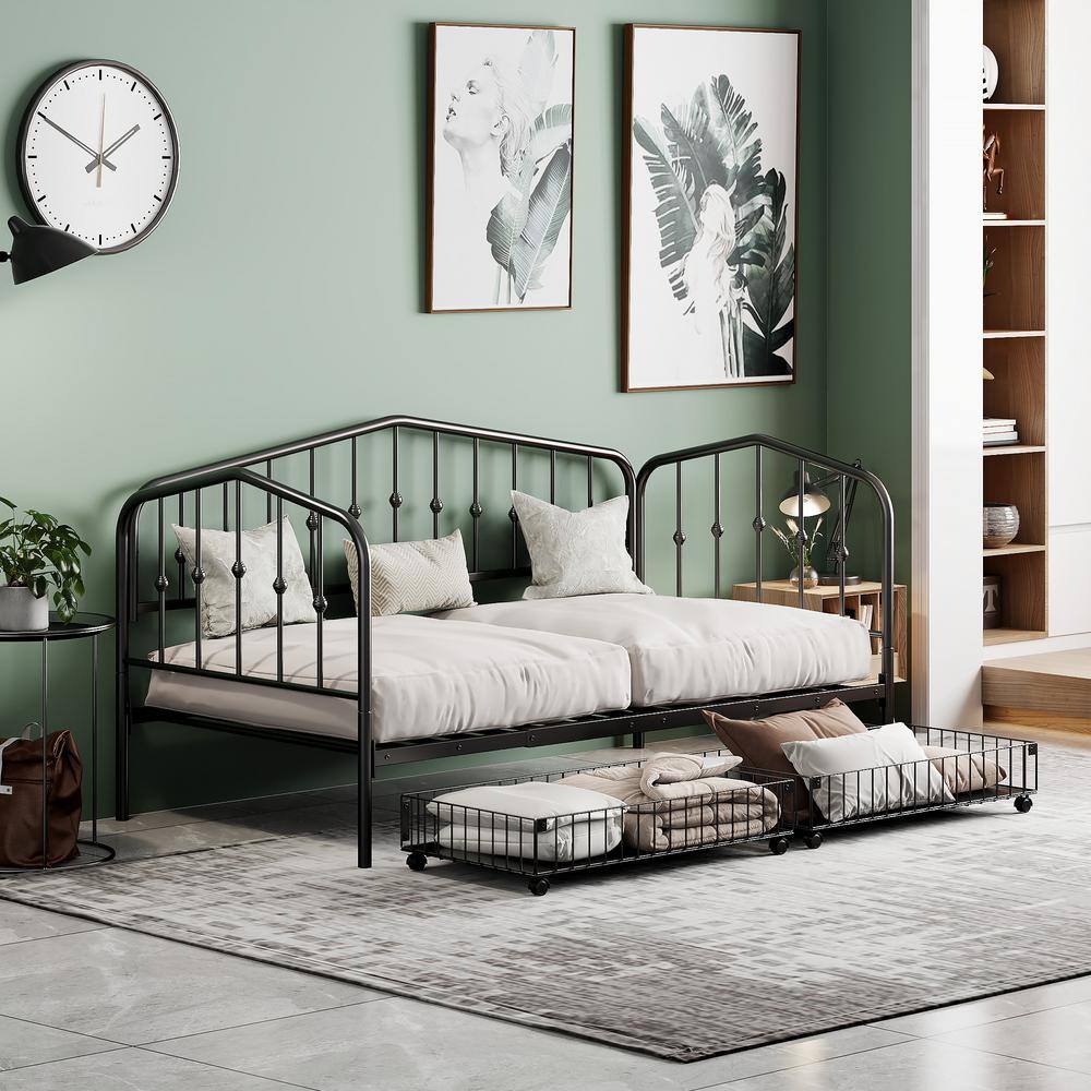 Harper & Bright Designs Stylish Black Twin Size Metal Daybed with 2 ...
