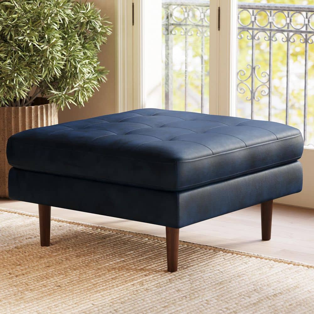Poly and Bark Napa Midnight Blue Leather Rectangle 35 in. Ottoman LR ...