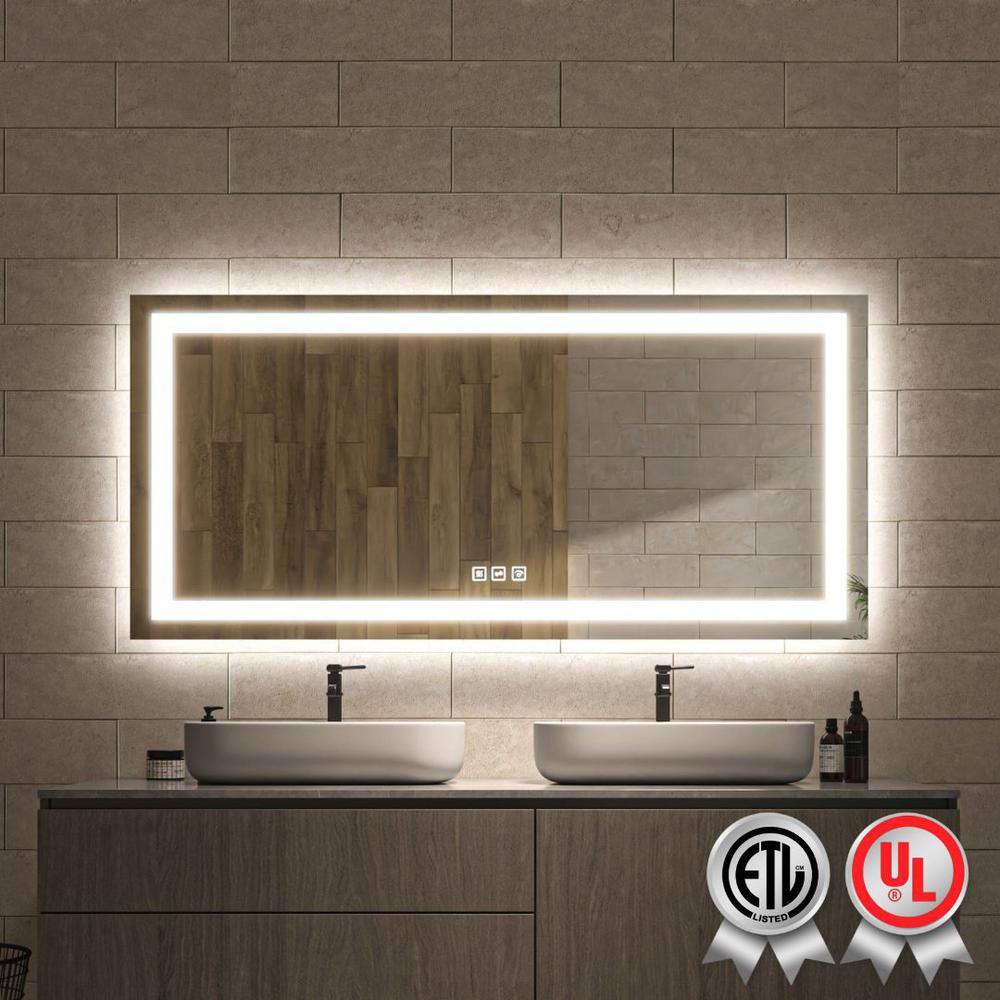 waterpar 60 in. W x 28 in. H Rectangular Frameless Wall Bathroom Vanity ...
