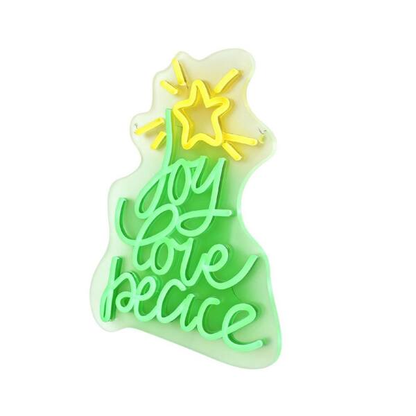 14 in. x 11 in. Green Acrylic Joy Love Peace Neon Wall Sign HDCKLR35PW ...