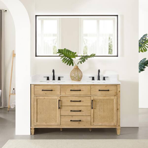 Altair Salome 60 in. Double Freestanding Weathered Fir Bath Vanity with ...