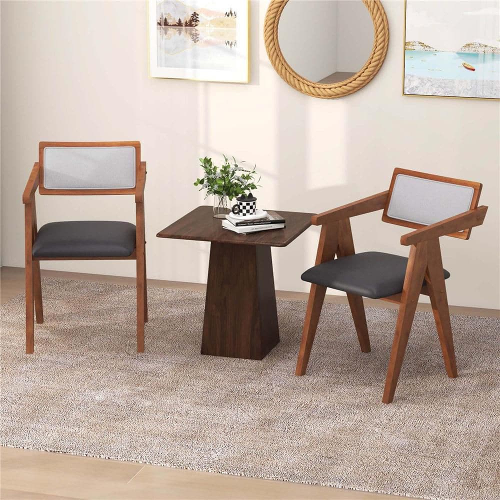 Costway Modern Accent Chairs Set of 2 with Leathaire Seat Cushions and ...