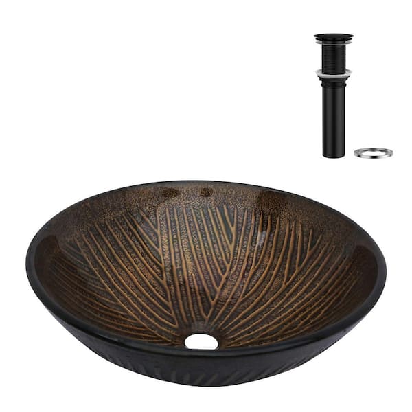 Sarlai 16.65 in. W x 16.65 in. D Above Countertop Round Bathroom Glass ...