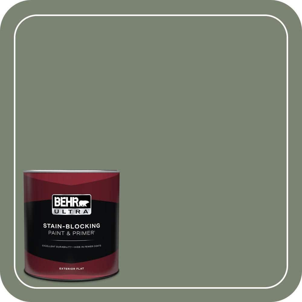 BEHR ULTRA 1 qt. #ICC-77 Sage Green Flat Exterior Paint & Primer 485304 ...