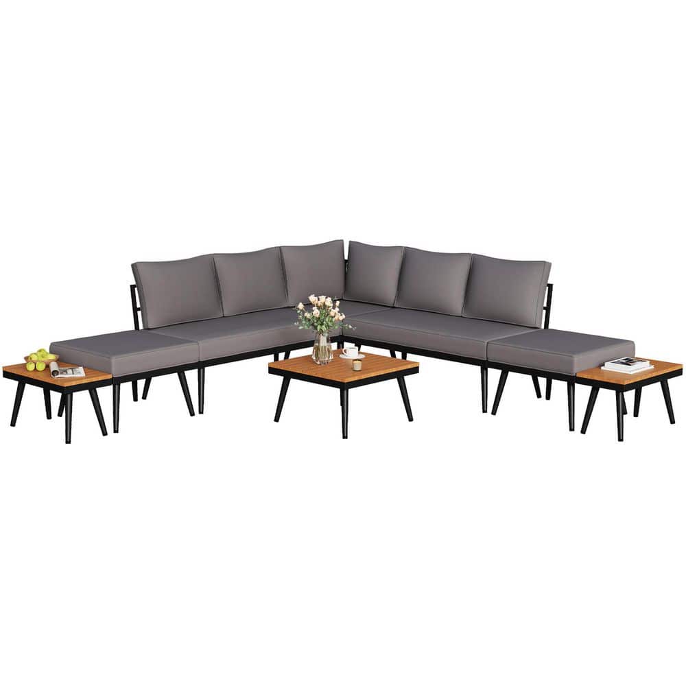 SUNVIVI Grey 8-Piece Patio Furniture Set with Angled Legs and Cushions ...