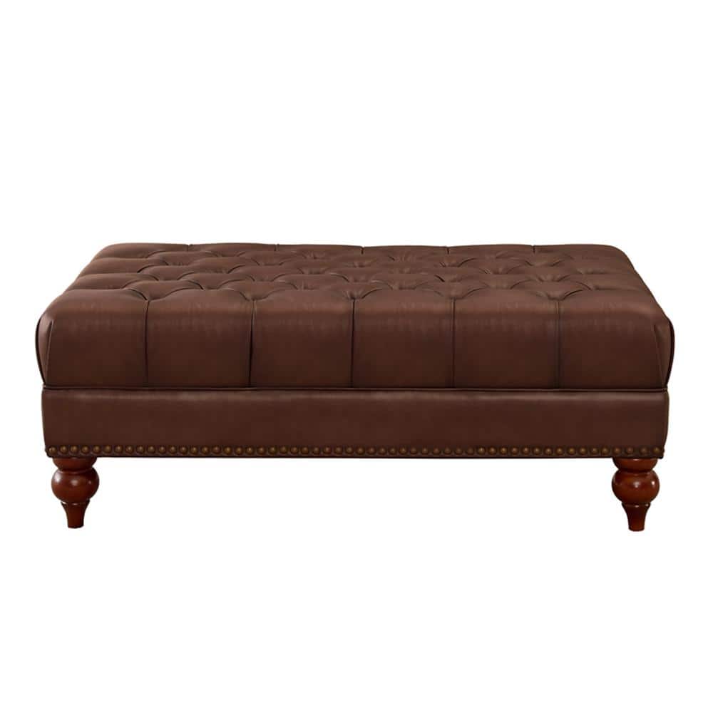 Hydeline Aliso Pecan Leather Ottoman 9818-00-1566A - The Home Depot