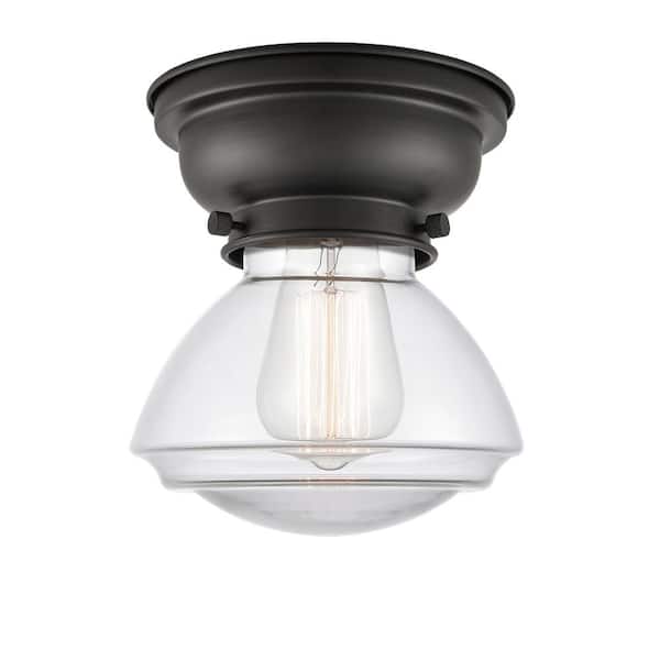Innovations Olean 6.75 in. 1-Light Matte Black Flush Mount with Clear ...