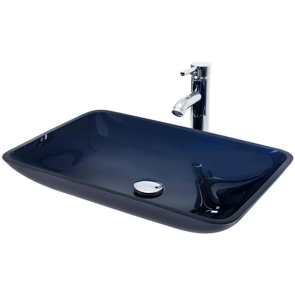 Puluomis Dark Blue Glass Rectangle Vessel Sink with Faucet US-BG1014 ...