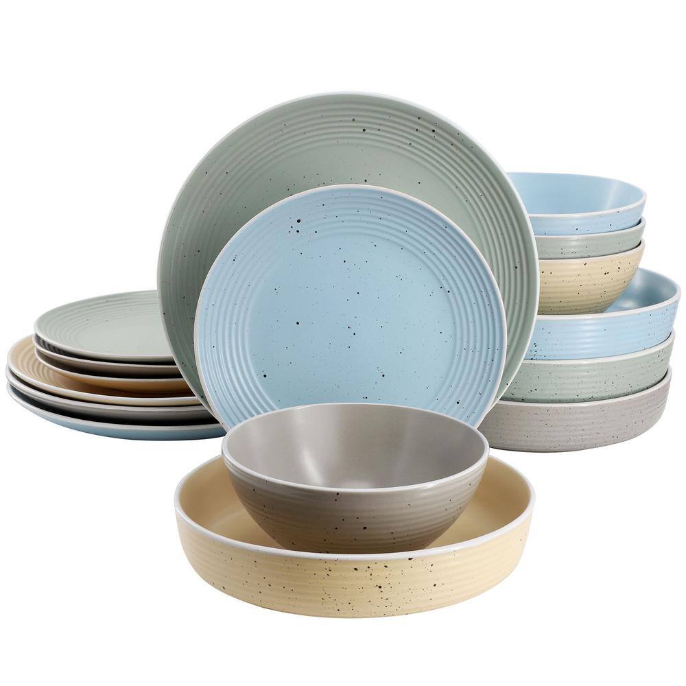 Elama Emilia 16-Piece Assorted Double Bowl Stoneware Dinnerware Set ...