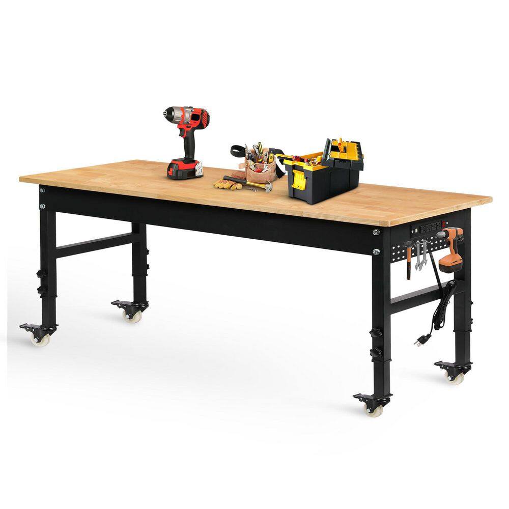 MYWISH 70 in. W x 21 in. D Heavy-Duty Adjustable Solid Wood Top Work ...