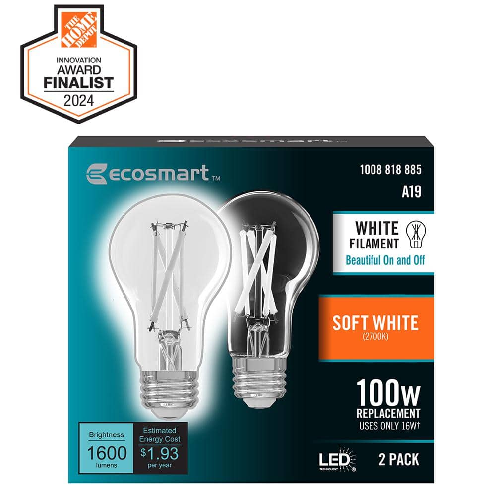 EcoSmart 100-Watt Equivalent A19 Dimmable White Filament CEC Clear ...