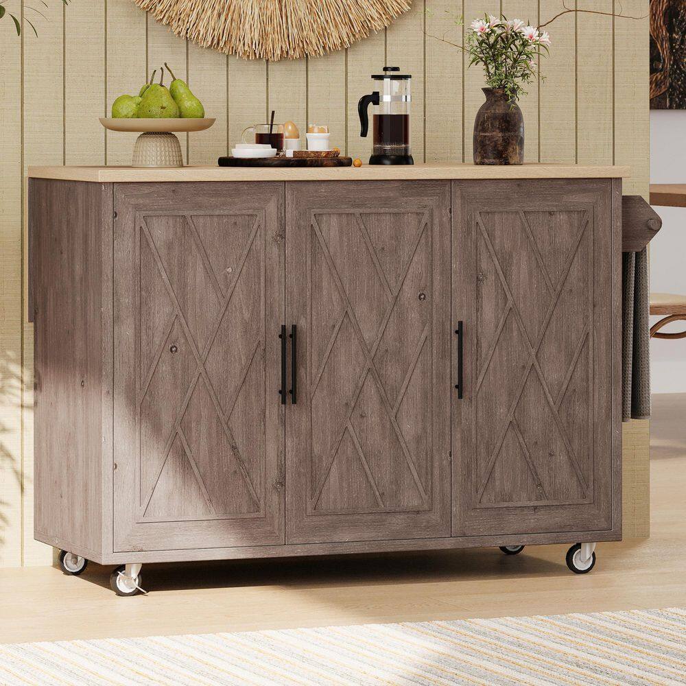 ANTFURN Brown with ASH Bark Tabletop Kitchen Cart with Drop Leaf ...