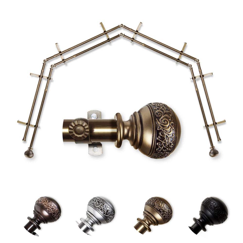 EMOH 13/16" Dia Adjustable 4-Sided Double Bay Window Curtain Rod 28 to ...