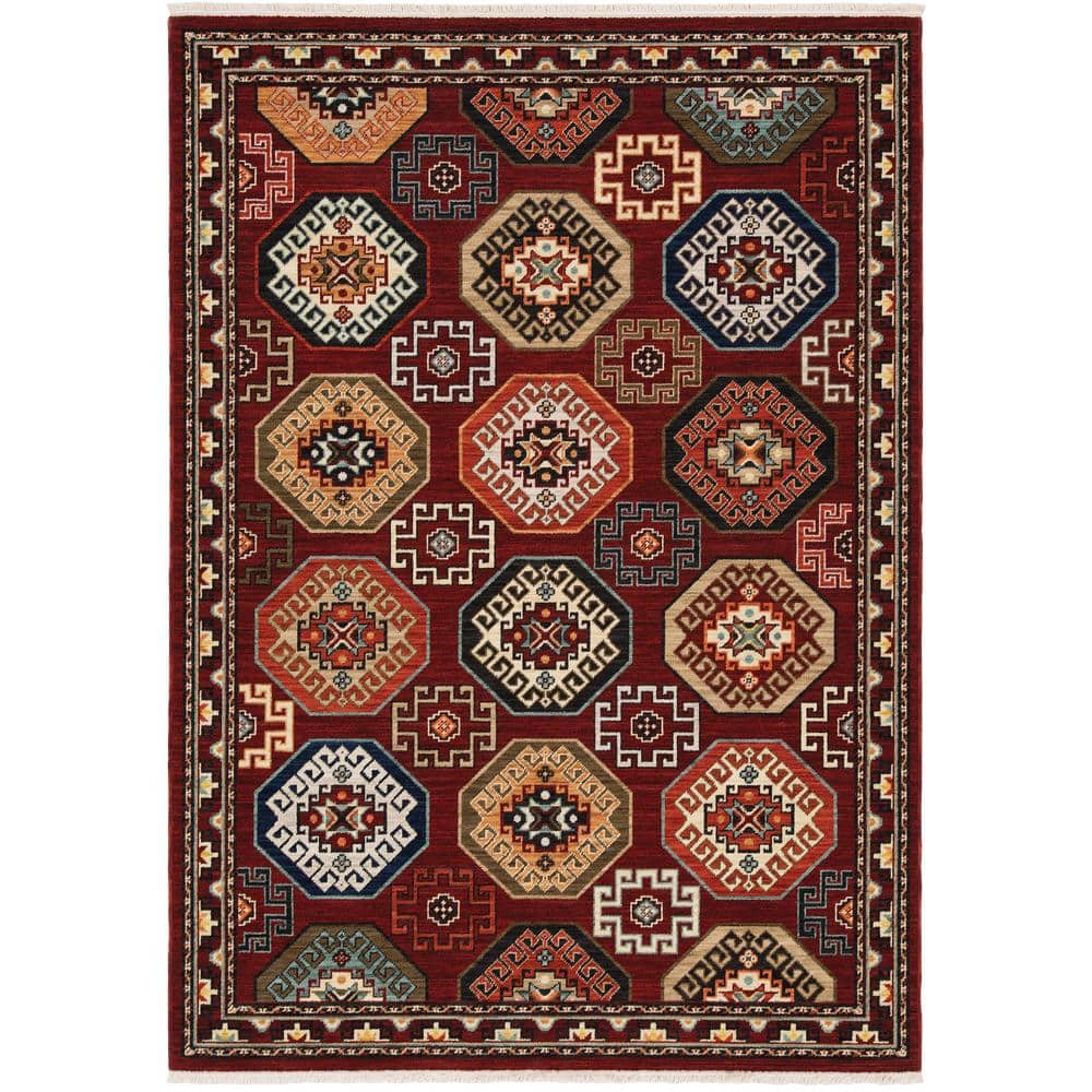 AVERLEY HOME Lillian Red/Multi-Colored 8 ft. x 11 ft. Traditional ...