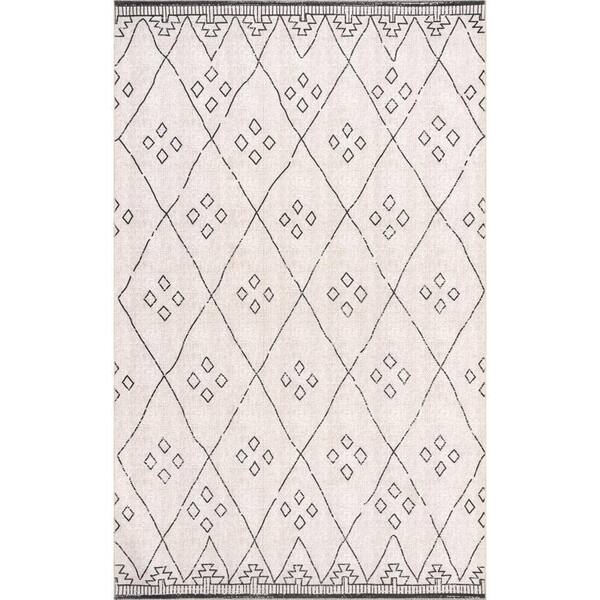 nuLOOM Sydney Ivory 8 ft. x 10 ft. Machine Washable Diamond Trellis ...