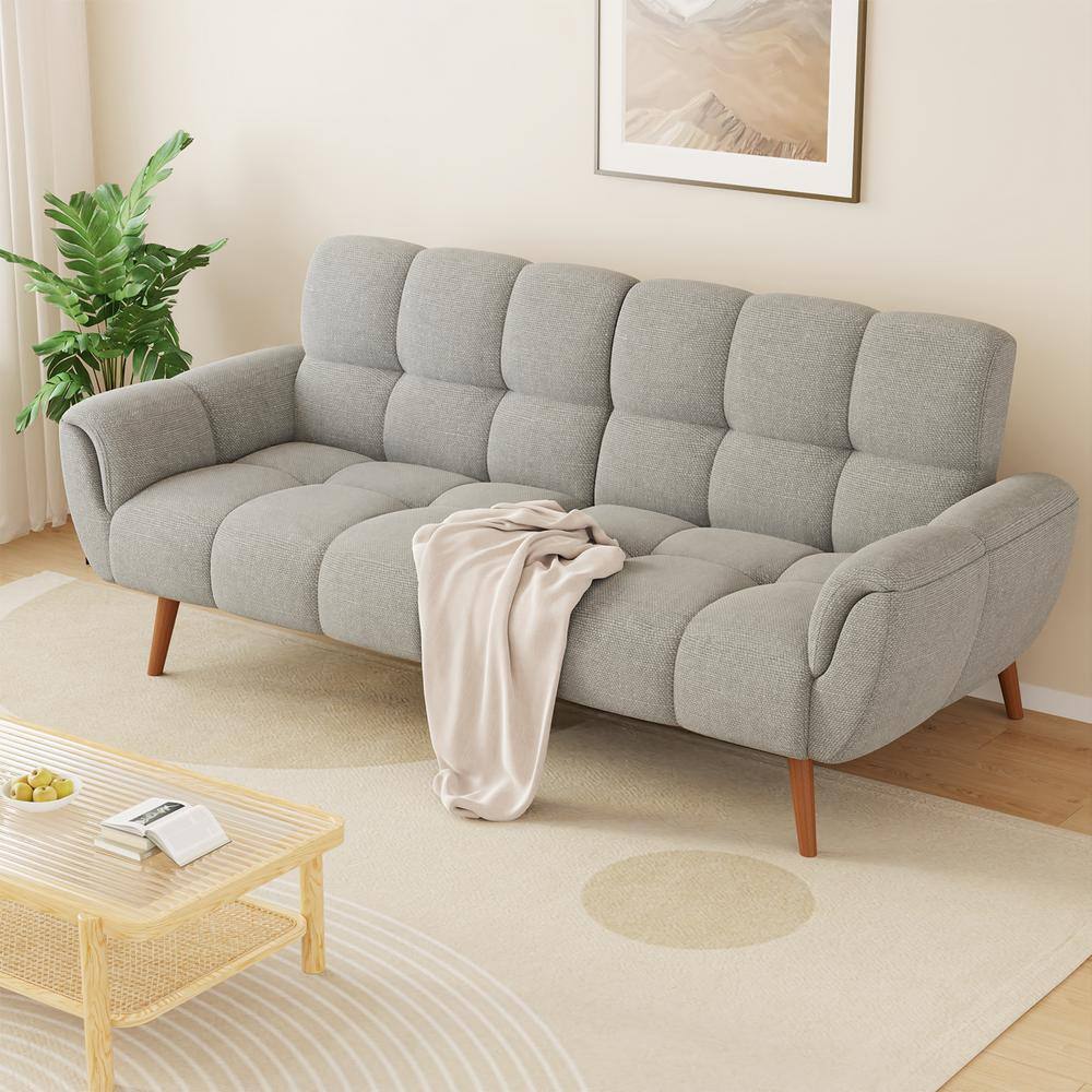 GOJANE Modern 76.7 in. Flared Arm Linen Rectangle Convertible Sofa in ...