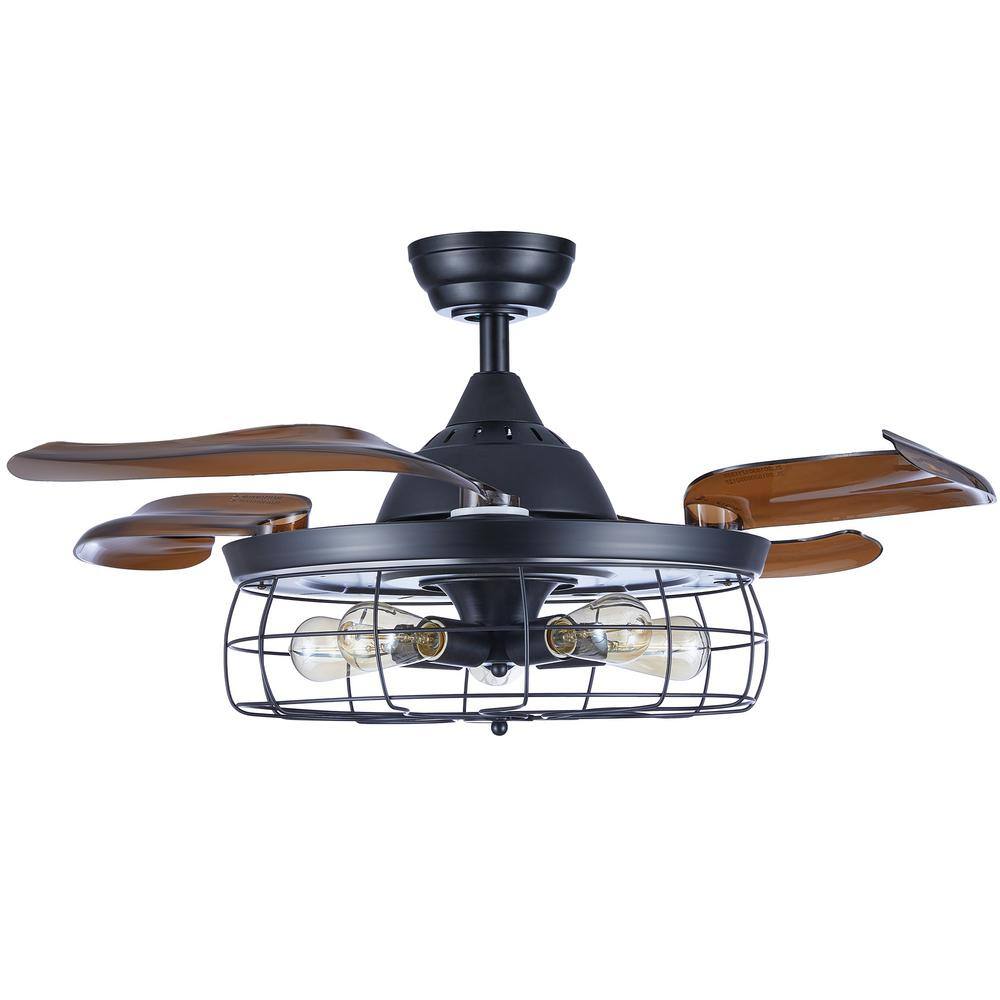 Merra 42 in. Indoor Black Ceiling Fan with Lights Retractable Blades ...