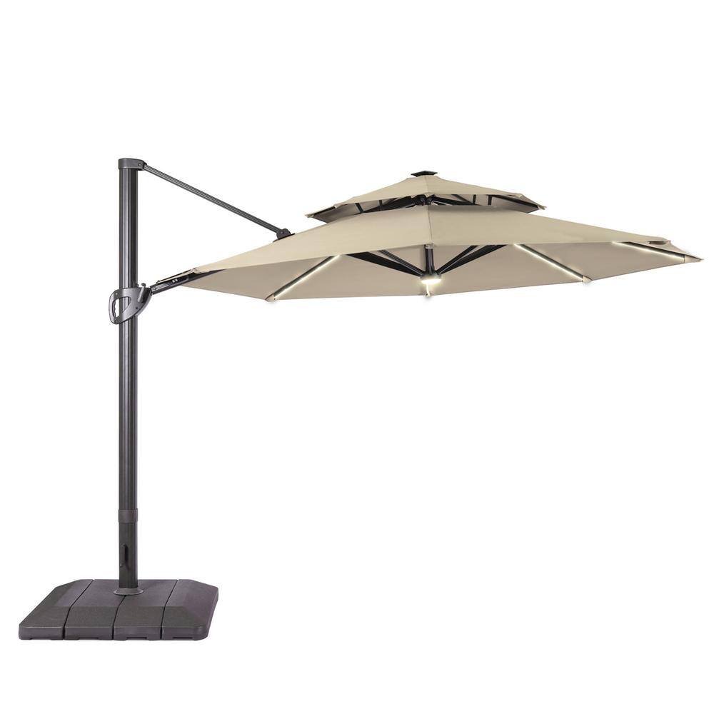 JOYESERY 11ft. LED Patio Hanging Double Top Octagon Cantilever Umbrella ...