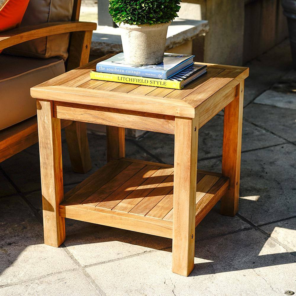 Beespoke Pavilion Square Teak Outdoor Side Table 8008-427 - The Home Depot