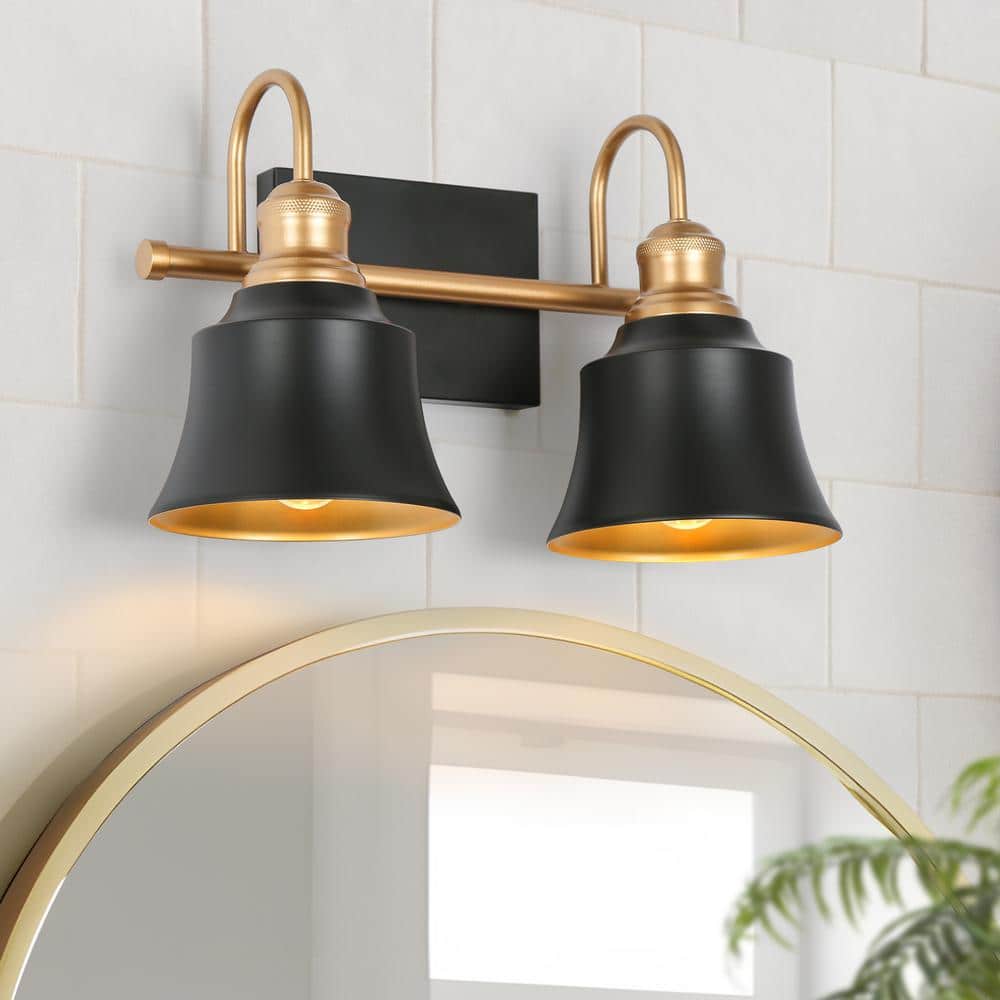 Uolfin Modern Farmhouse Bathroom Vanity Light, 2-Light Black and Gold ...