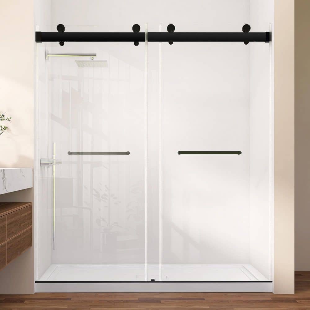 Zeafive Gst 68-72 in. W x 79 in. H Frameless Double Sliding Shower Door ...