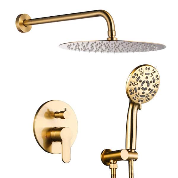 WOWOW Wall Mount Single Handle 7-Spray Shower Faucet 1.8 GPM with 12 in ...