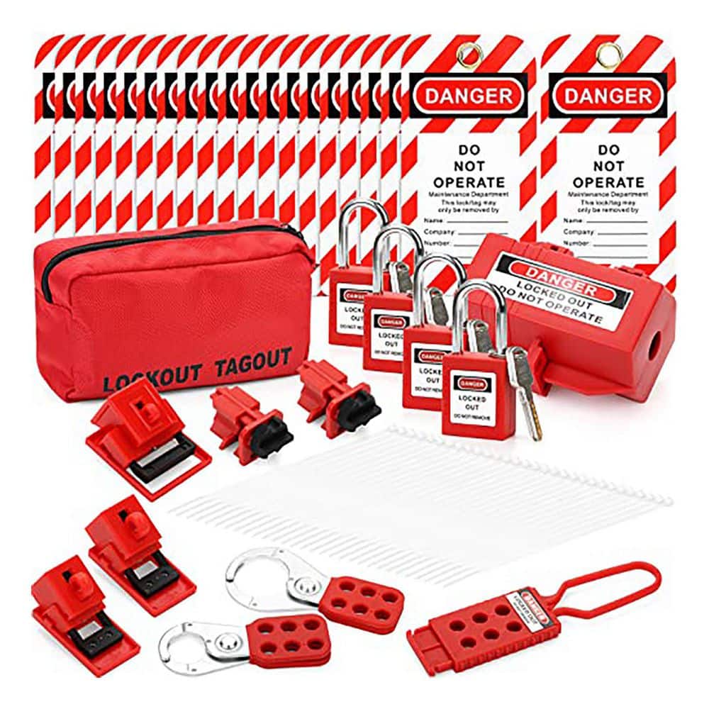 Vrbgify Electrical Lockout Tagout Kit 64-Pack Multitype Hasps Tags Plug ...