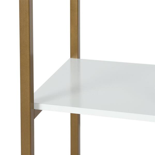 COSMO LIVING Billie 72 in. H Gold Metal 3 Shelf Etagere Bookcase With White Desk DL8236L