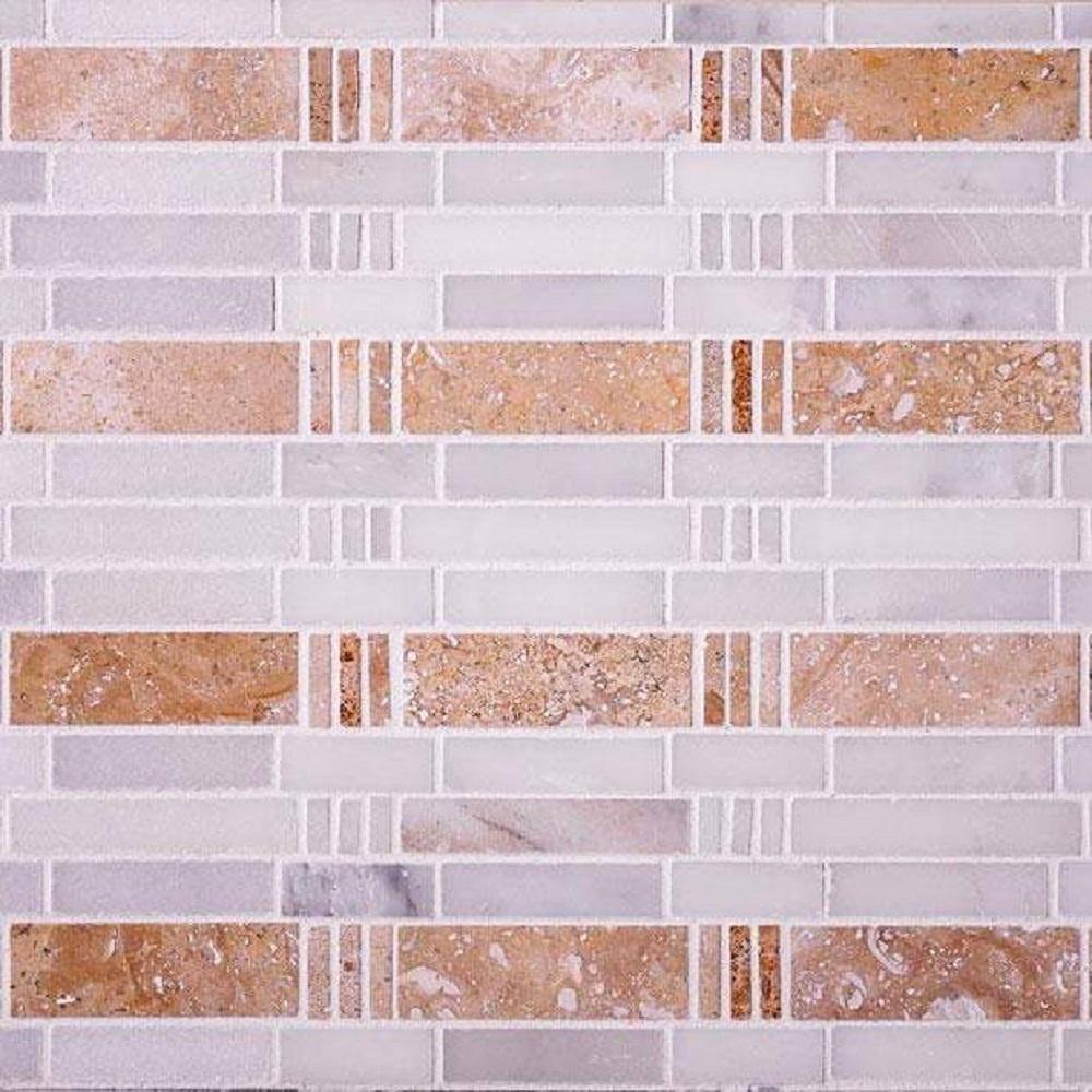 Apollo Tile Beige and White 4 in. x 5 in. Bamboo Polished Marble Mosaic ...