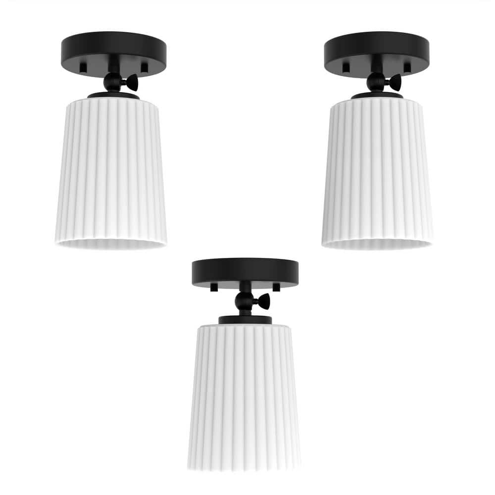 YANSUN 5 in. 1-Light Black Semi-Flush Mount Ceiling Light w/ Glass ...