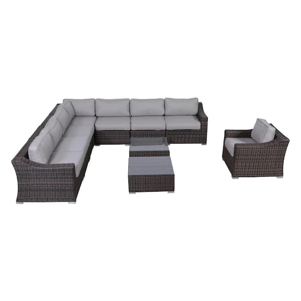 ITOPFOX Gray Patio 9-Piece Wicker Outdoor Sectional Set with Cushion ...