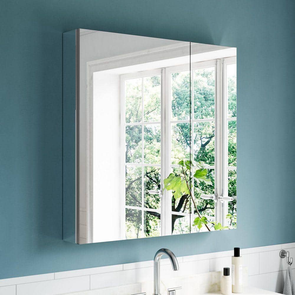 30 in. W x 30 in. H Rectangular Aluminum Medicine Cabinet with Mirror ...