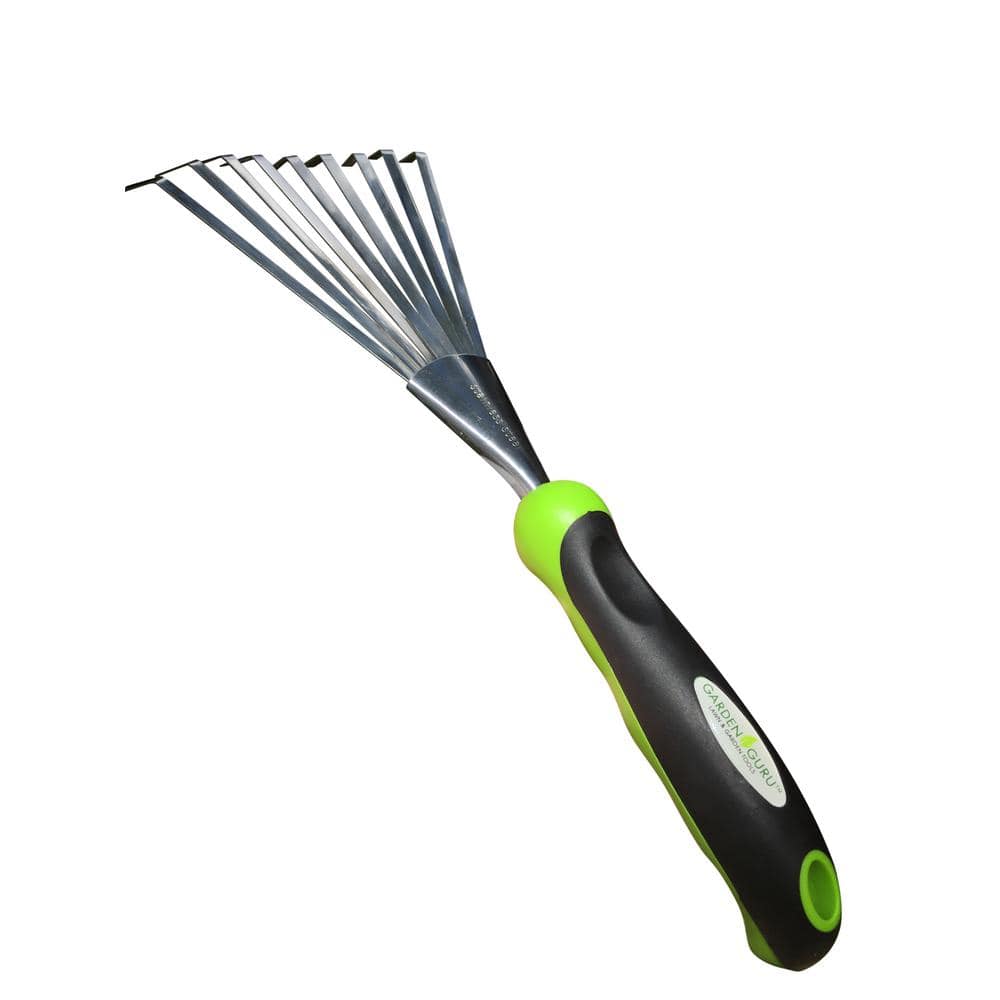 GARDEN GURU 6 in. Ergonomic Handle Stainless Steel Mini Hand Rake Soil ...