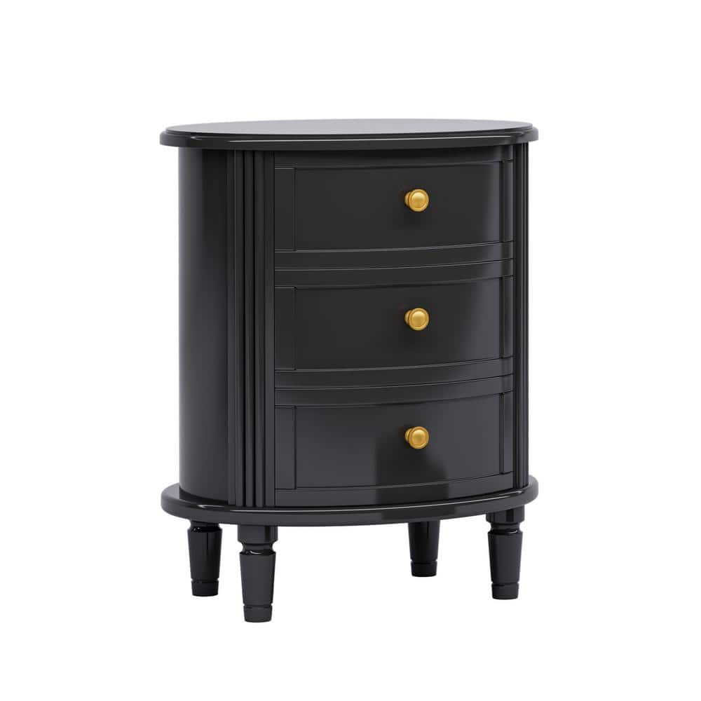 BYBLIGHT Fenley Black 3-Drawer 19.69 in. W Nightstand with Storage BB ...