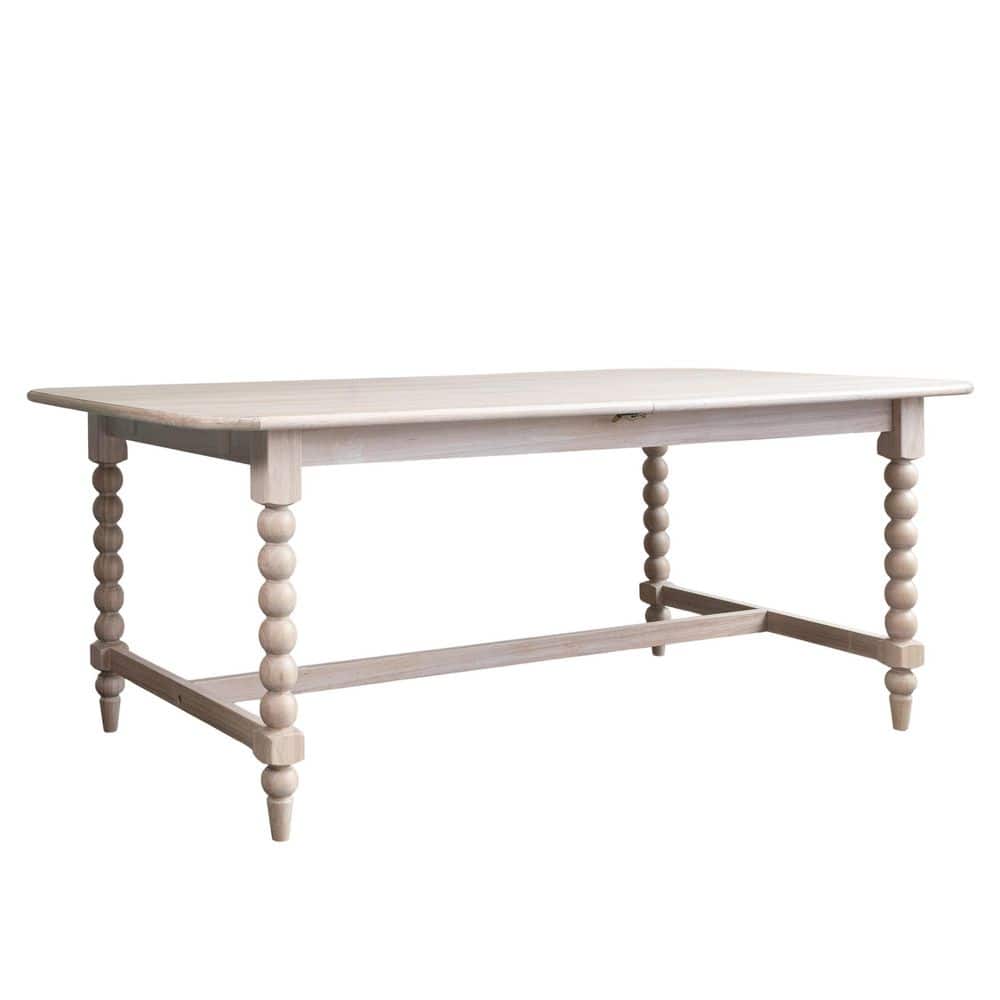 Storied Home Whitewashed Wood 39.4 in. Expandable 4-Legs Dining Table ...