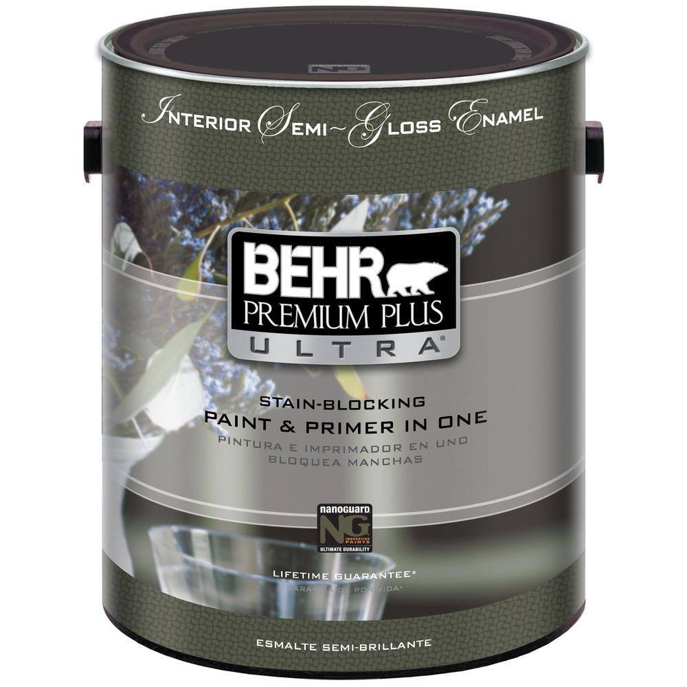 BEHR Premium Plus Ultra 1 gal. White Semi-Gloss Enamel Interior Paint ...