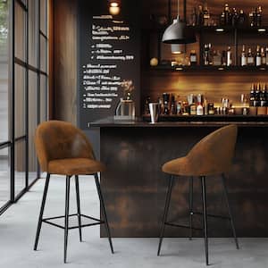 Homy Casa POMONA 26.7 in. Saddle Brown Suede Upholstered Counter Height ...