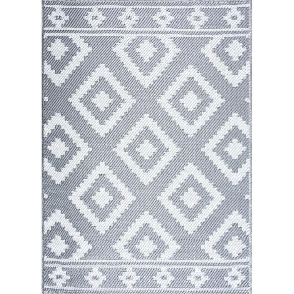 PLAYA RUG Milan Gray White 8 ft. x 10 ft. Modern Reversible Recycled ...