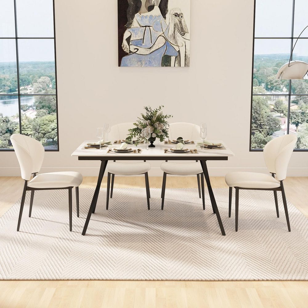 Magic Home 55 in. White Rectangle Sintered Stone Tabletop with Metal ...