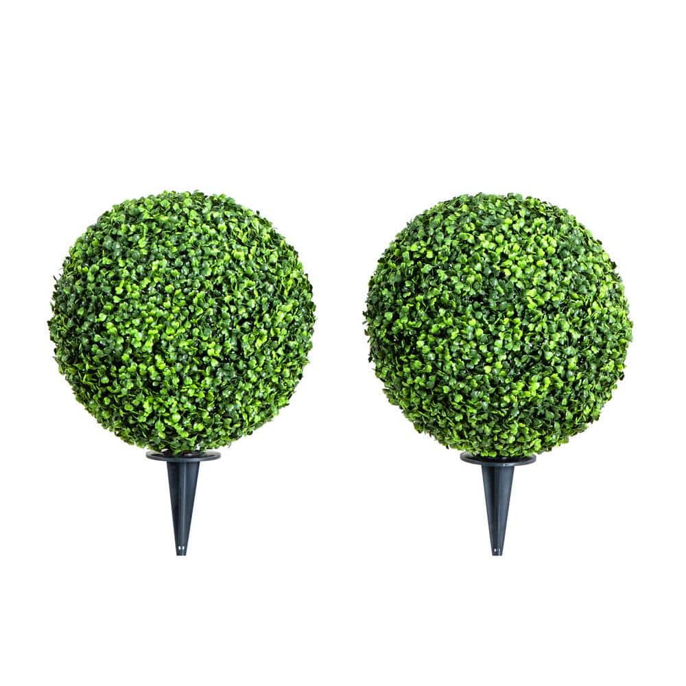 Nearly Natural 14 in. Artificial Boxwood Ball Topiary with Integrated ...