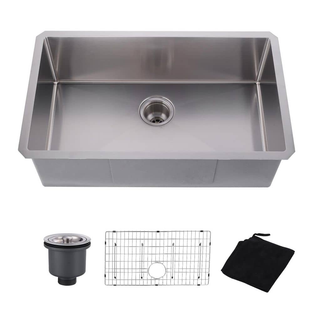 ARCORA 32 in. Drop-in/Undermount Single Bowl 18 Gauge Gunmetal Brushed ...