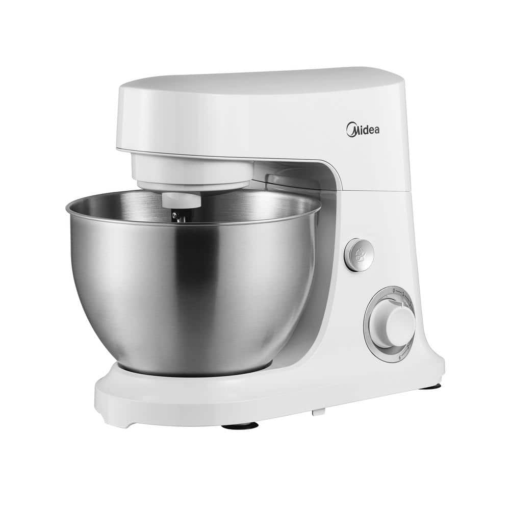Midea 5 qt 6-Speed Stainless Steel Stand Mixer with Tilt-Head in White ...