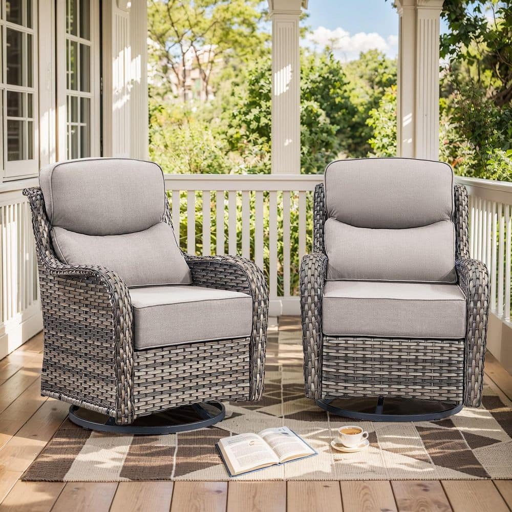 moosprr MoonLuxe Gray Swivel Glider Wicker Outdoor Rocking Chair with ...