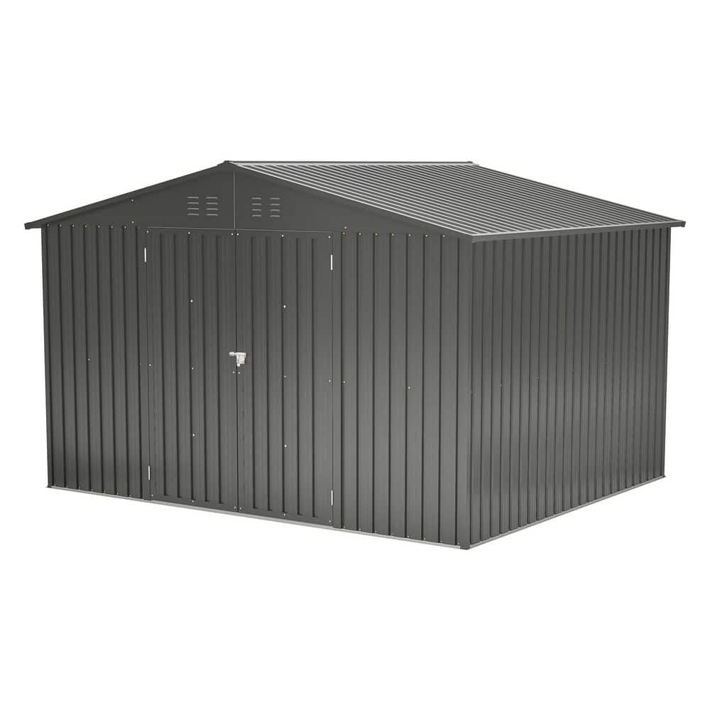WELLFOR 10 ft. W x 8 ft. D Galvanized Steel Metal Shed with Double Door ...