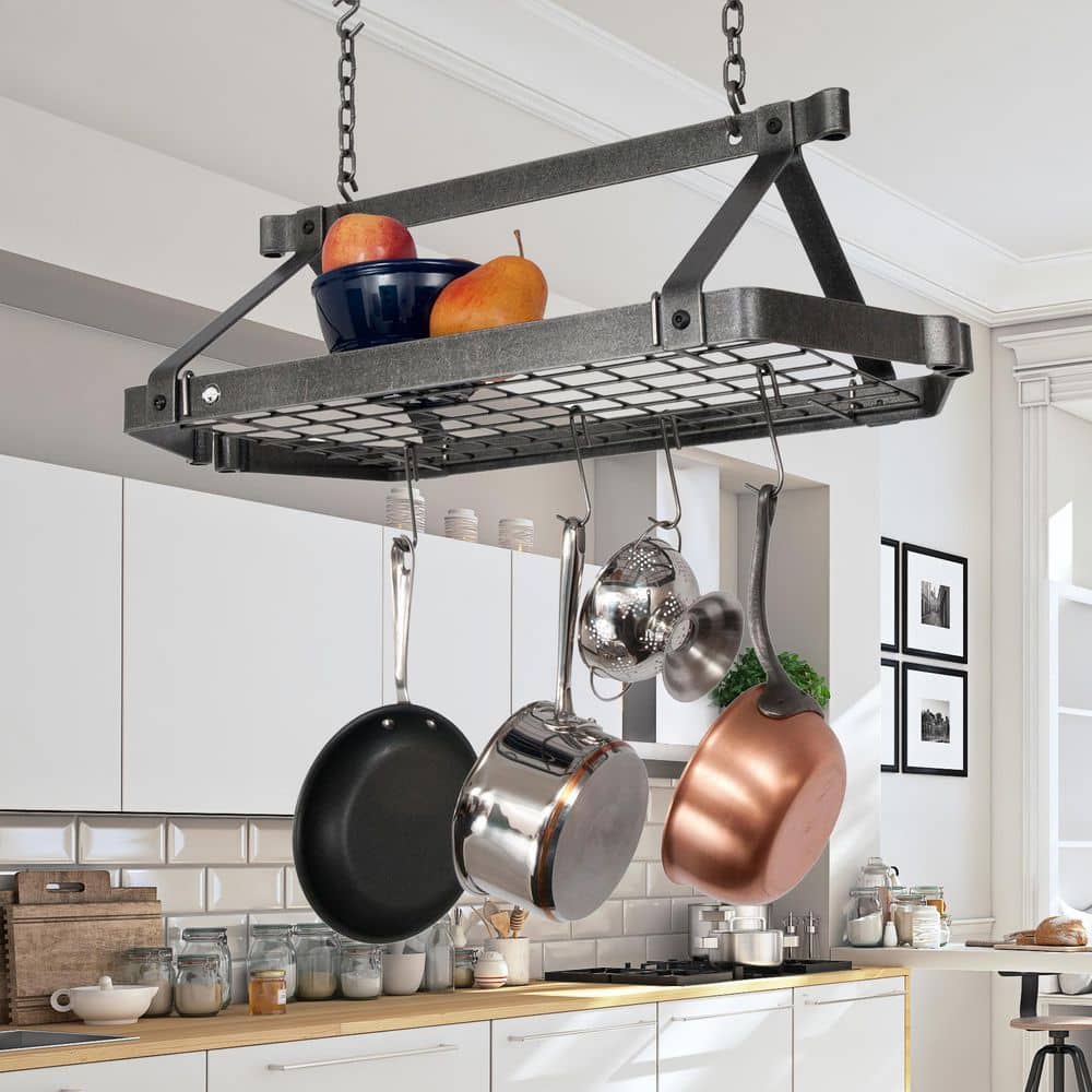 Enclume Handcrafted Hammered Steel Retro Rectangle Hanging Pot Rack ...