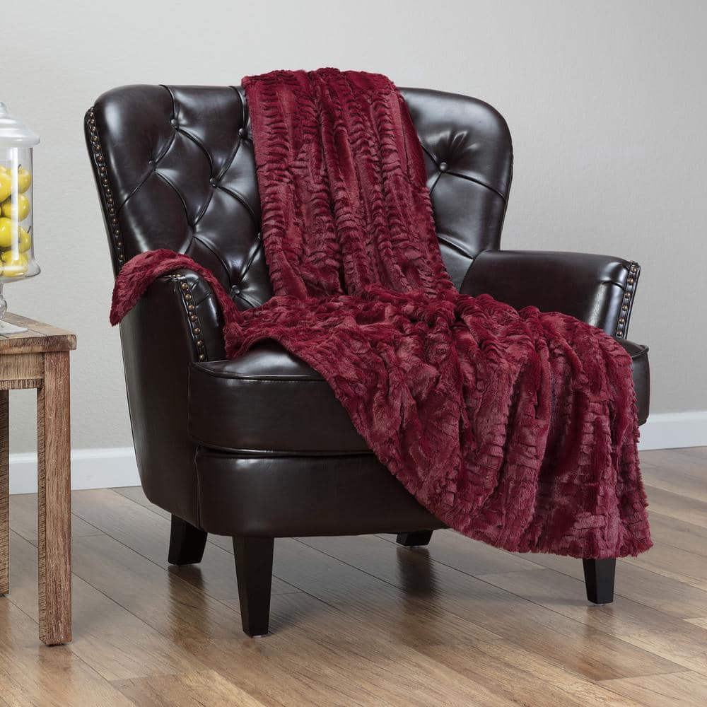 CHANASYA Embossed Wine Maroon Textured Faux Fur Polyester Reversible ...