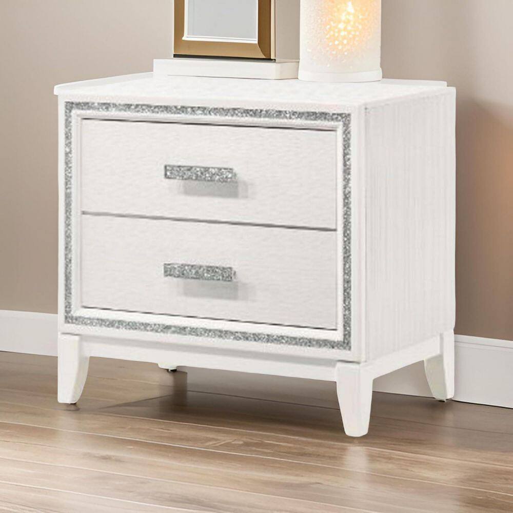 HOME IMPORTS EMPORIUM White/Silver 2 Drawer 17 in. W Nightstand with Trimmed Edge Design ...
